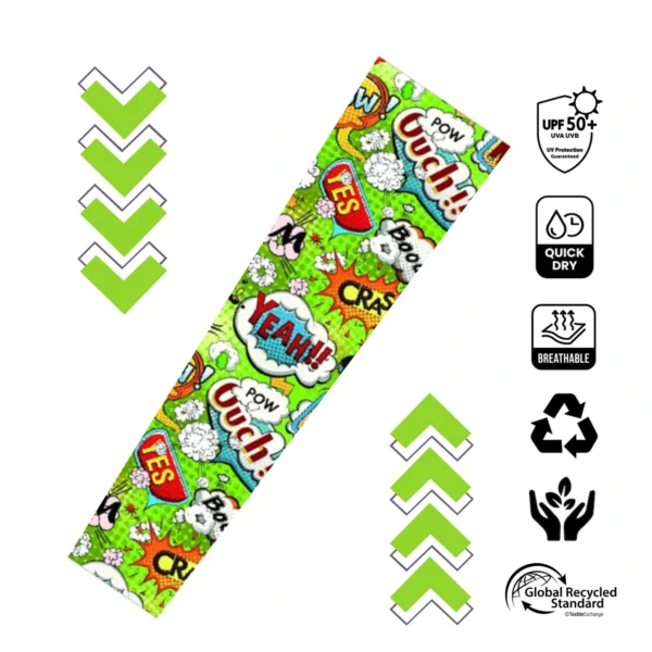 Manset Tangan Pria Comic Pop Art Hijau UPF 50+ Quick Dry